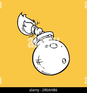 Cartoon cannon bomb exploading. Sketch pirate bomb for games. Vector ...