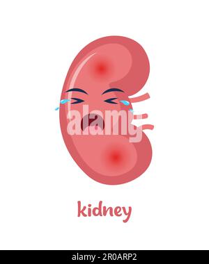 Cartoon sad suffering sick kidney characters. Unhealthy damage ...
