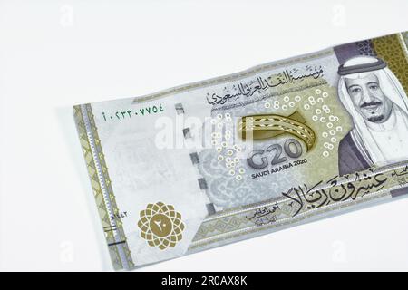 20 SAR twenty Saudi Arabia Riyals banknotes currency bill money an old ...