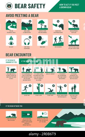 Bear safety infographic with icons set: how to avoid meeting a bear and ...