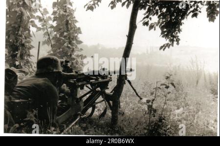 Second world war German MG42 machine gun. Low angle view along with the ...