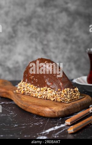 Malaga cake. Chocolate and banana cake on a white background. close up Stock Photo - Alamy
