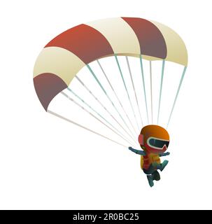 Skydiver flying down sky. Free float. Cartoon style character. Isolated ...