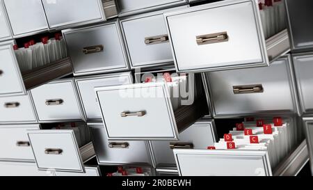 Library catalogue wooden drawer with letters. 3D illustration Stock ...