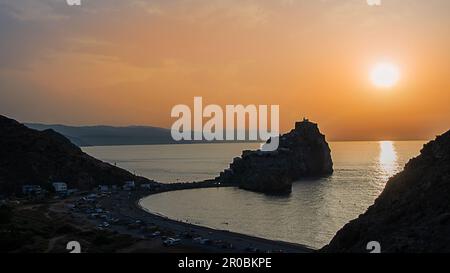 Stunning sunset over bades Castle near al hoceima on the north coast o ...
