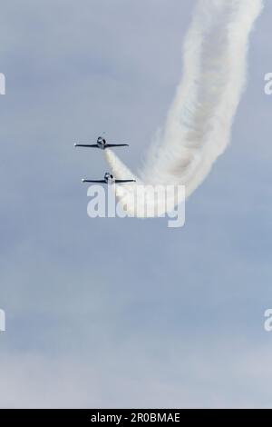 Breitling jet team formation at Aerolac with smoke trail Stock Photo ...