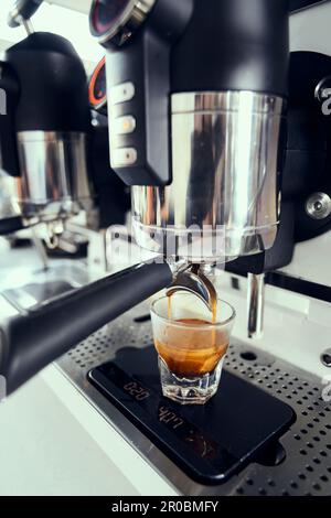 fresh espresso being pulled Stock Photo - Alamy