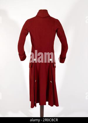 Man's Coat, 18th Century. Crimson cloth coat with turn over collar and ...