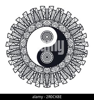Vintage Yin and Yang in Mandala. Tao symbol for print, tattoo, coloring ...