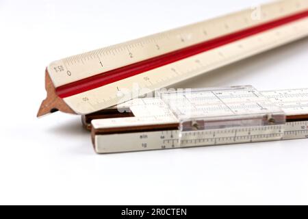 Vintage slide rule calculating and measuring instrument. Mechanical ...