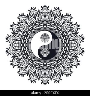 Vintage Yin and Yang in Mandala. Tao symbol for print, tattoo, coloring ...