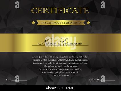 Horizontal black dark certificate and diploma template with vintage, floral, filigree and cute ...