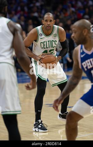 Boston Celtics' Al Horford (42) high-fives Boston Celtics' Luke Kornet ...