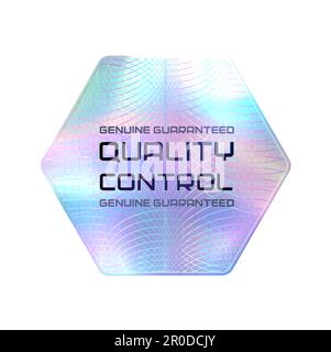 Quality control round hologram sticker. Vector badge, icon, sign for ...