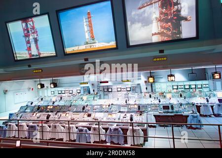 Apollo 1960s mission control equipment on display in Kennedy Space ...