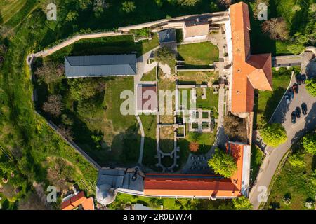 Aerial view about the castle of Pecsvarad. The building is a fortified ...
