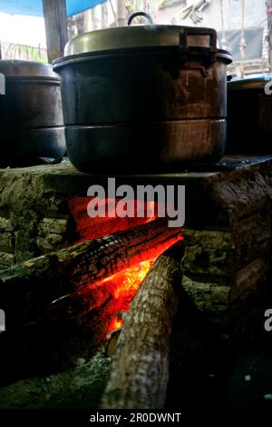 Rural kitchen. Traditional stoves used by residents in rural India ...