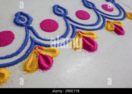 Beautiful multicolored Rangoli design. Border rangolis handmade sand ...