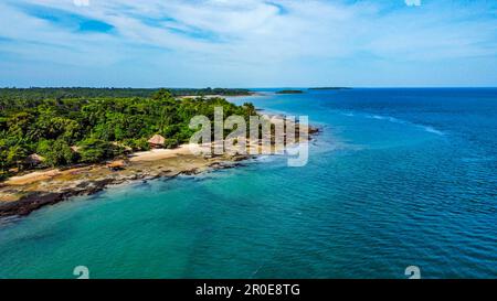 Aerial of a sandy beach in Rubane, Bijagos archipelago, Guinea Bissau ...