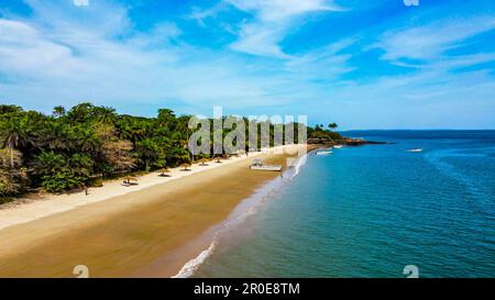 Aerial of a sandy beach in Rubane, Bijagos archipelago, Guinea Bissau ...