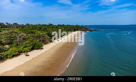 Aerial of a sandy beach in Rubane, Bijagos archipelago, Guinea Bissau ...