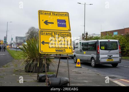 Road signs on display for the Aintree Grand National Traffic 2023 Stock ...