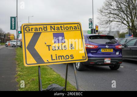 Road signs on display for the Aintree Grand National Traffic 2023 Stock ...