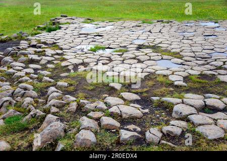 Kirkjugolf, Kirkjubaejarklaustur, Iceland, church pavement, basalt ...