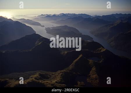 Aerial view of Dusky Sound fiord at Fiordland National Park, West Coast ...