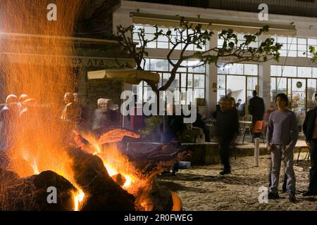 Easter fire at Omodos monastery, Omodos, Troodos mountains, South ...