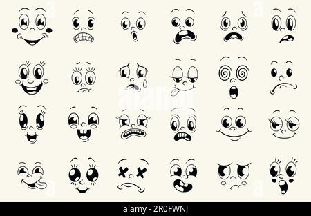 Cartoon retro faces. 50s, 60s old animation elements, funny comics ...