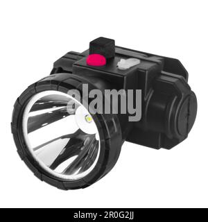 battery-powered flashlight, hand-held, on a white background in ...