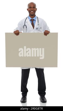 Endorsing your healthcare message. A young african doctor standing ...