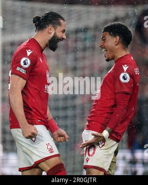Nottingham Forest's Augusto Felipe (left) celebrates a goal ruled ...