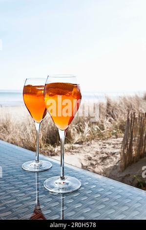 Refreshing drink on the beach at Scharbeutz, Schleswig Holstein ...