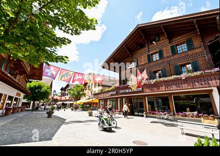 Promenade and shopping street of Gstaad, bernese Oberland, Swiss ...