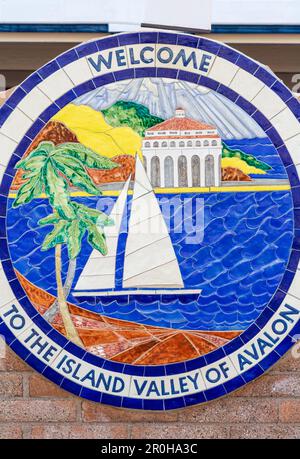 Welcome sign, Avalon City, Catalina Island, Southern California, USA ...
