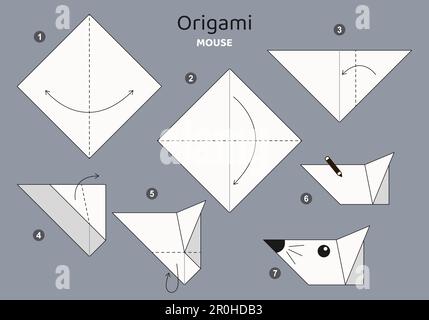 Origami tutorial for kids. Origami cute mouse Stock Vector Image & Art ...