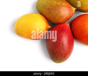 Fresh ripe mangoes on light blue background Stock Photo - Alamy
