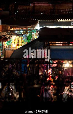 The city of Marrakech from above with people walking downtown and the ...