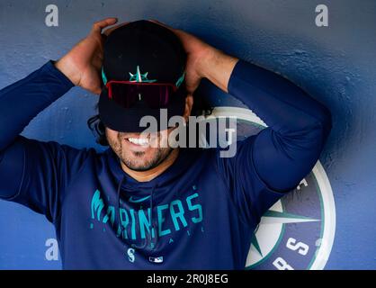Seattle Mariners third baseman Eugenio Suarez looks on during batting ...