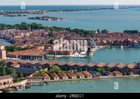 Aerial of the Venetian Arsenal, historic military industrial ...