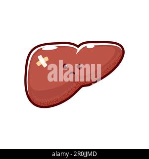 Sad sick unhealthy fibrosis liver character. Vector illustration in ...