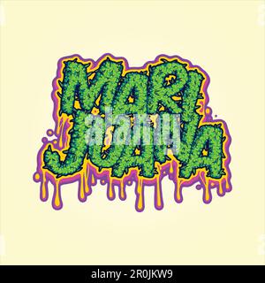 Sativa typeface cannabis buds letter effect illustrations vector ...