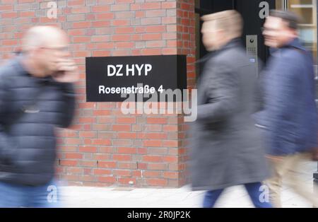 PRODUCTION - 04 May 2023, Hamburg: View of the "DZ Hyp Haus" sign at DZ ...