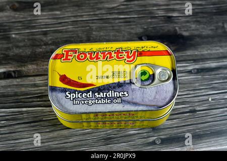 Cairo, Egypt, May 6 2023: Canned Founty spiced Moroccan Sardines in ...