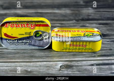 Cairo, Egypt, May 6 2023: Canned Founty spiced Moroccan Sardines in ...