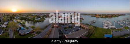 Stunning colorful sunset over Hampton Virginia with views of the harbor ...