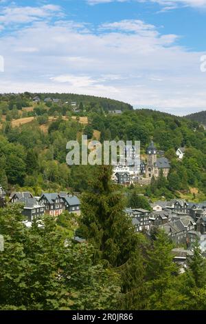 View over Lauscha village, nature park Thueringer Wald, Thuringia ...