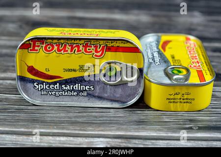 Cairo, Egypt, May 6 2023: Canned Founty spiced Moroccan Sardines in ...